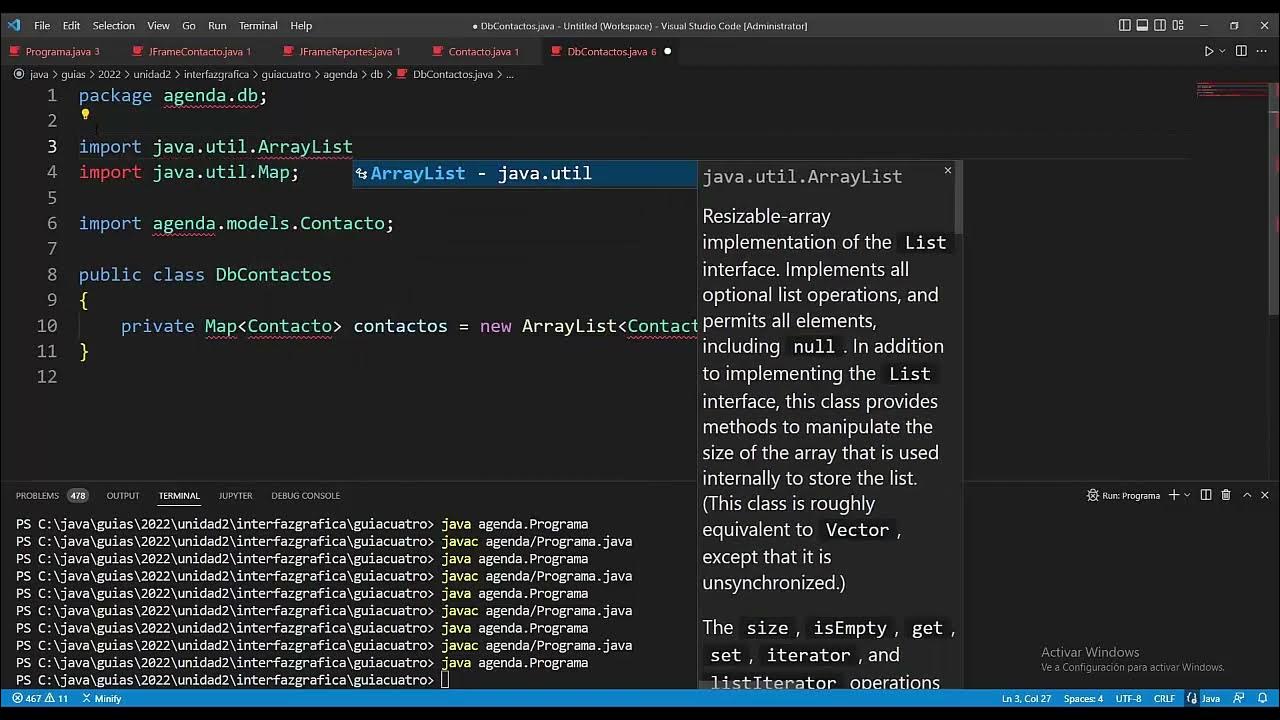JAVA - Guía 04 (parte 11) - Atributo ArrayList clase DbContactos - YouTube