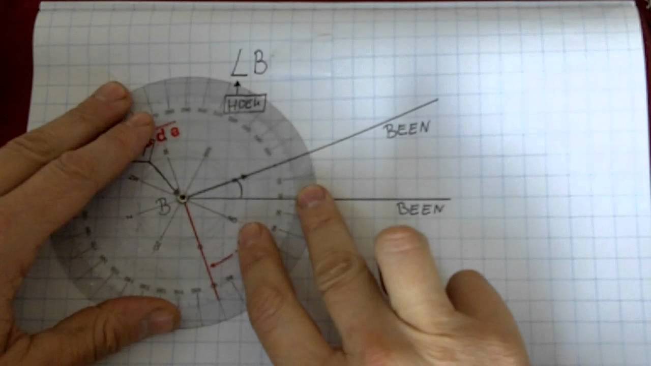 Een hoek opmeten met de koershoekmeter. (Hoek B) - YouTube