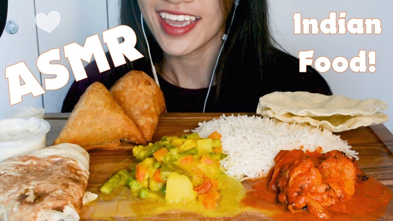 ASMR INDIAN FOOD (Butter Chicken, Samosa, Navratan Korma) - EATING ...