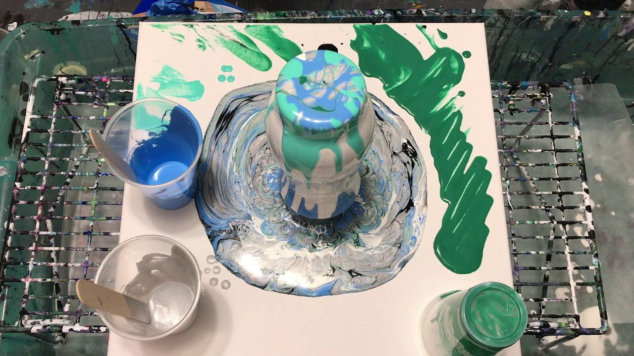Acrylic Pouring: Vase Pour with Silver and Blues - YouTube