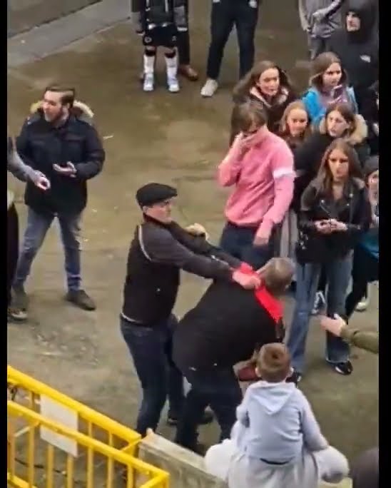 MILLWALL FANS FIGHTING EACH OTHER - MOUTHY CHAP IN PINK GETS DONE ...