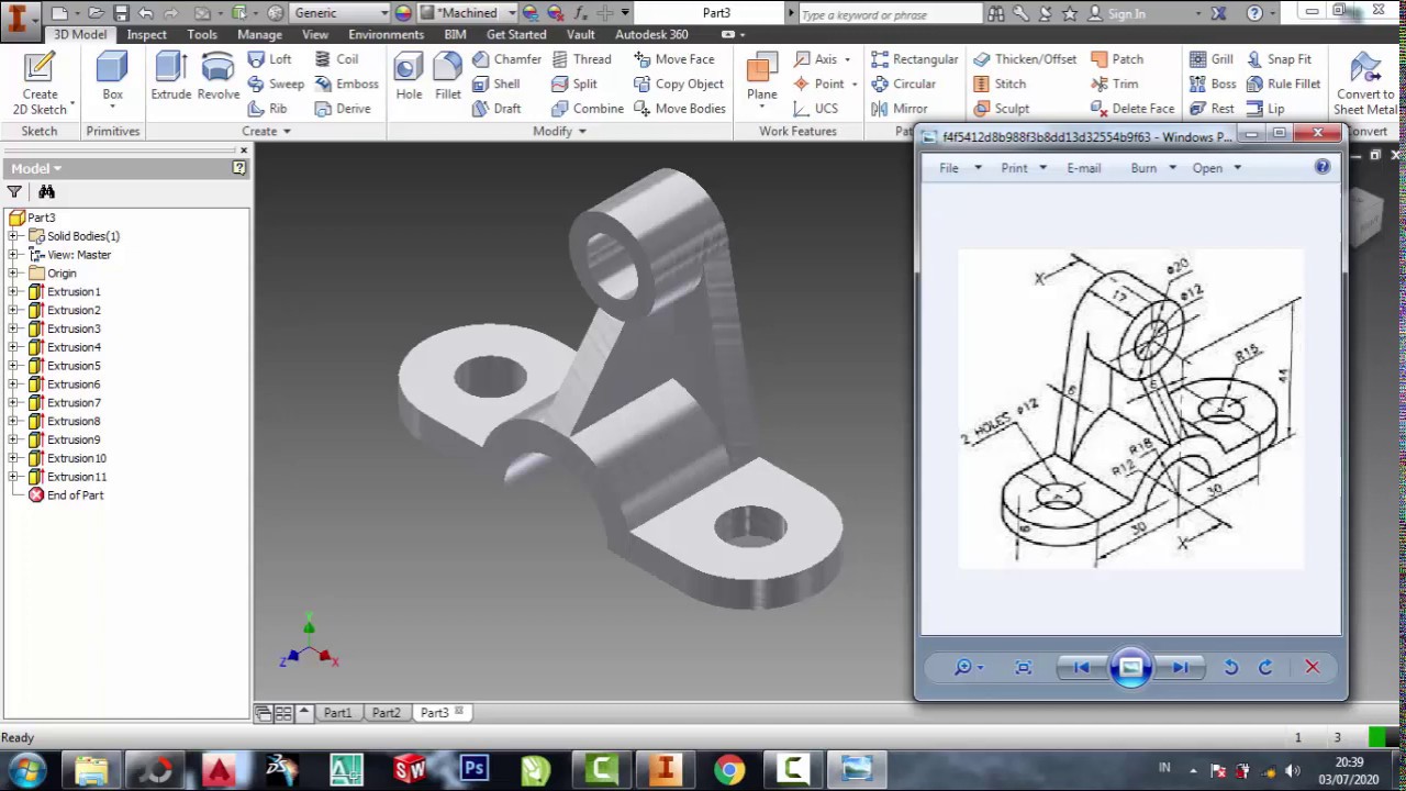 Tutorial pemula autodesk inventor 3dimensi # 4 teknik mesin - YouTube