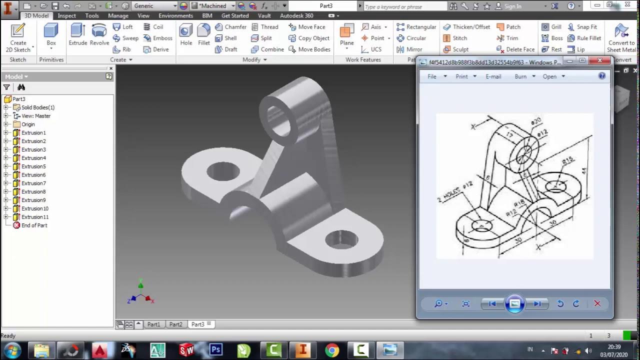 Tutorial pemula autodesk inventor 3dimensi # 4 teknik mesin - YouTube