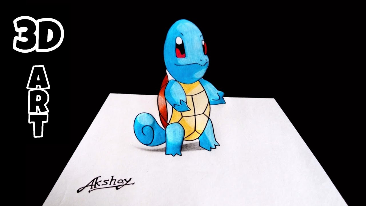 Drawing 3D Squirtle | 3D Pokemon Drawing | 3D Art On Paper - YouTube