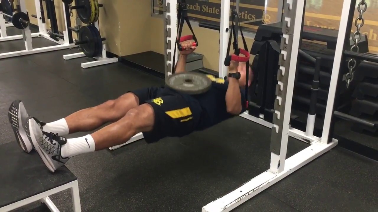 Inverted rows w/weight - YouTube