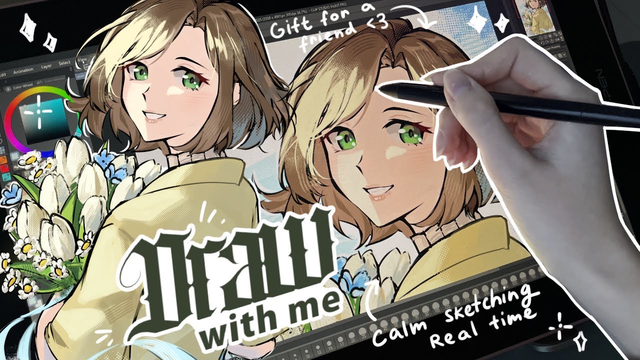 Draw with me 🌷 Realtime drawing gift for a friend - YouTube