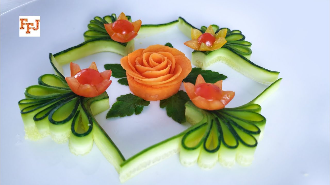 Beautiful Carrot Rose With Cucumber & Tomato Designs - YouTube