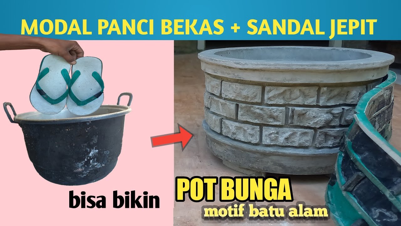 cara mudah membuat pot bunga motif batu alam - YouTube