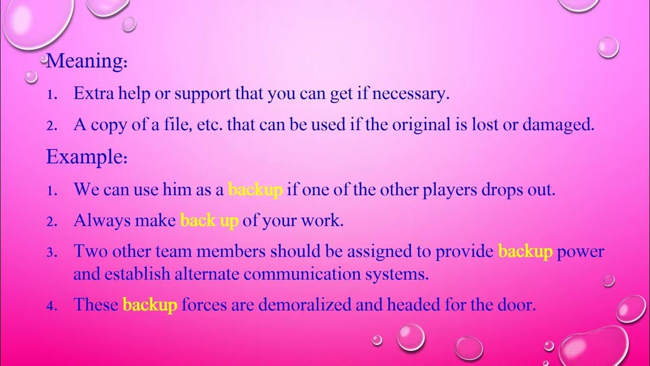 Backup Meaning and Example Sentences - YouTube