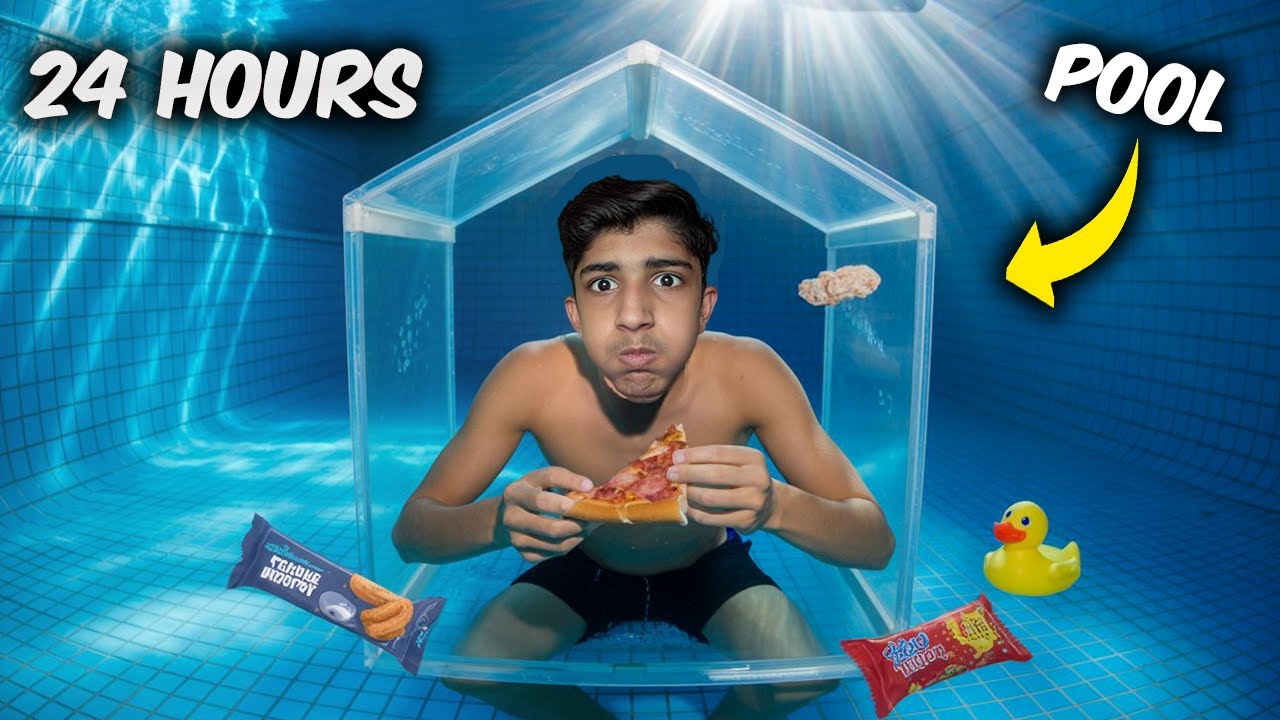 Living 24 Hours in pool Challenge ! - YouTube