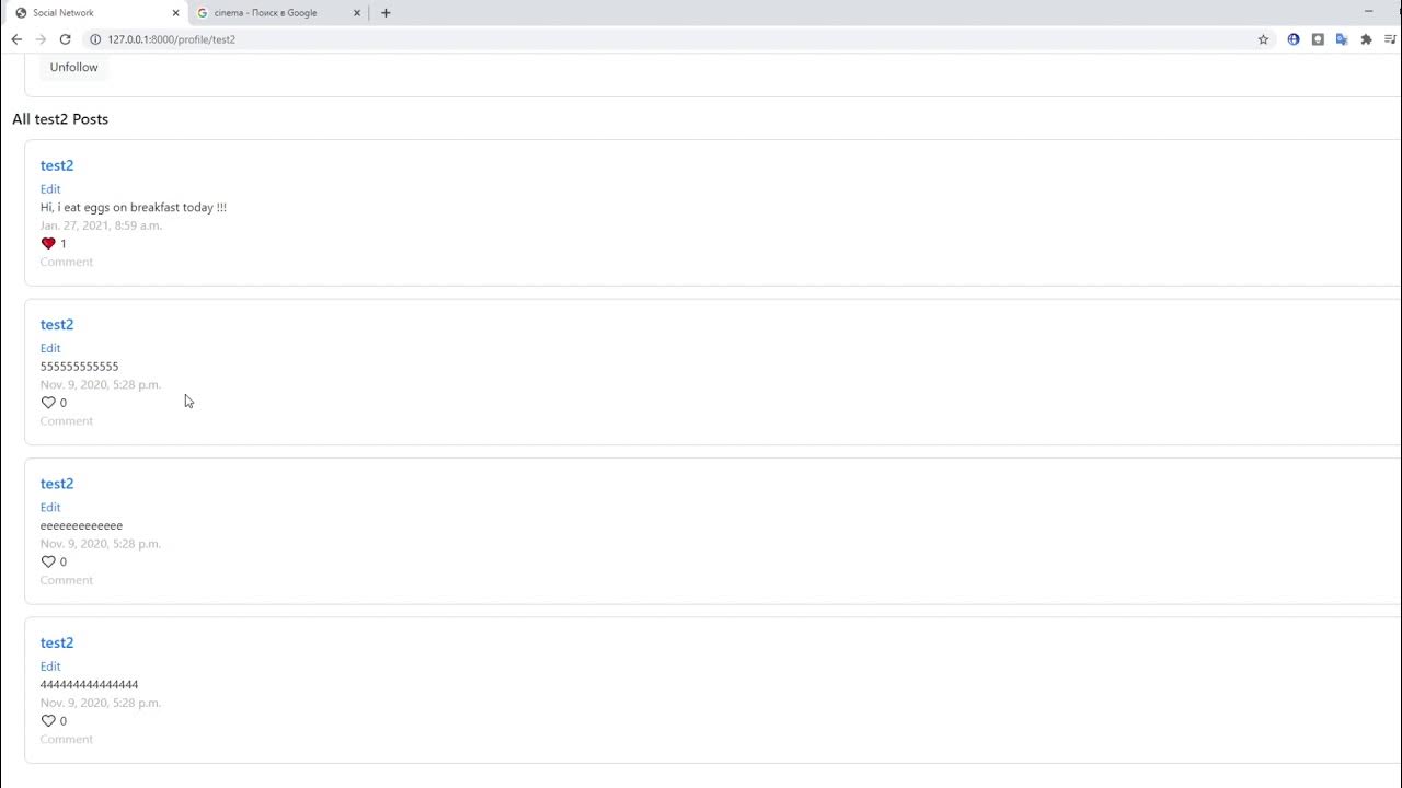 My project 4 - Network (CS50’s Web Programming with Python and JavaScript) - YouTube