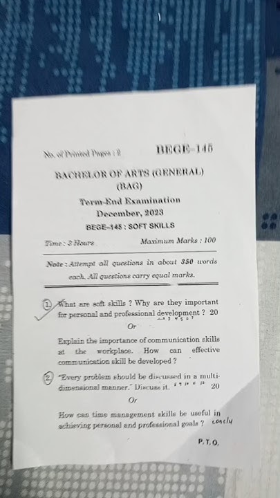 BEGE 145 Previous Year Question Paper (Soft Skills) December ,2023 ( BAG) - YouTube