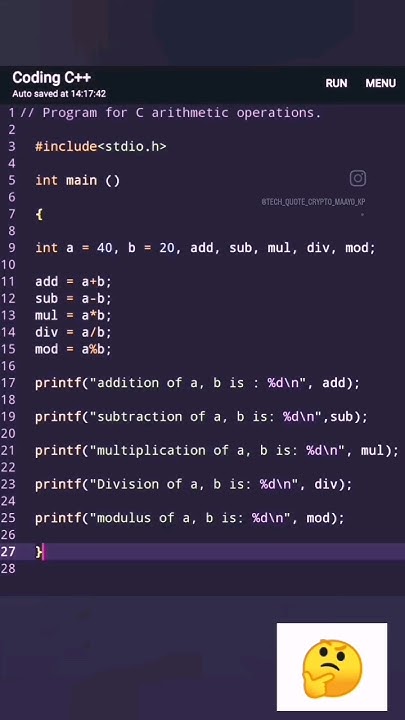 Program for C arithmetic operations. #cpp #clanguage #code #coder #coding #viral #yt #ytviral #c ...