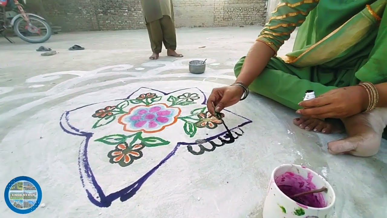 Villagers woman made Rangoli|Diwali in Sindh Pakistan|Pakistan village ...