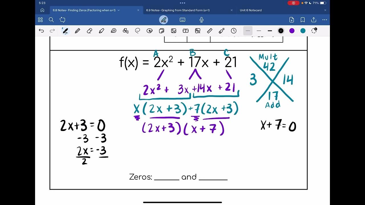 6.8 Notes- Finding Zeros by Factoring (when a is greater than 1) - YouTube