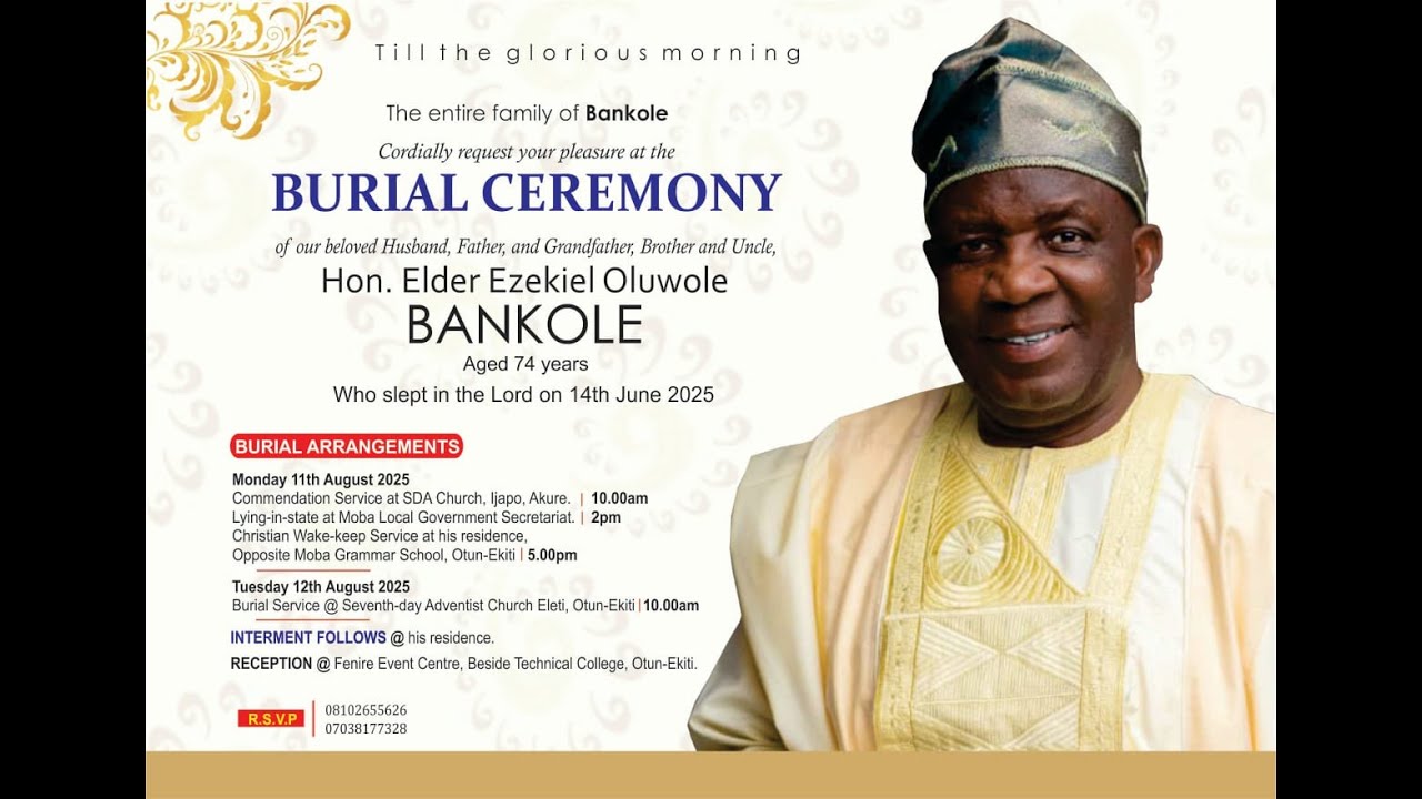 Hon. Elder Ezekiel Oluwole Bankole's Burial Service - YouTube