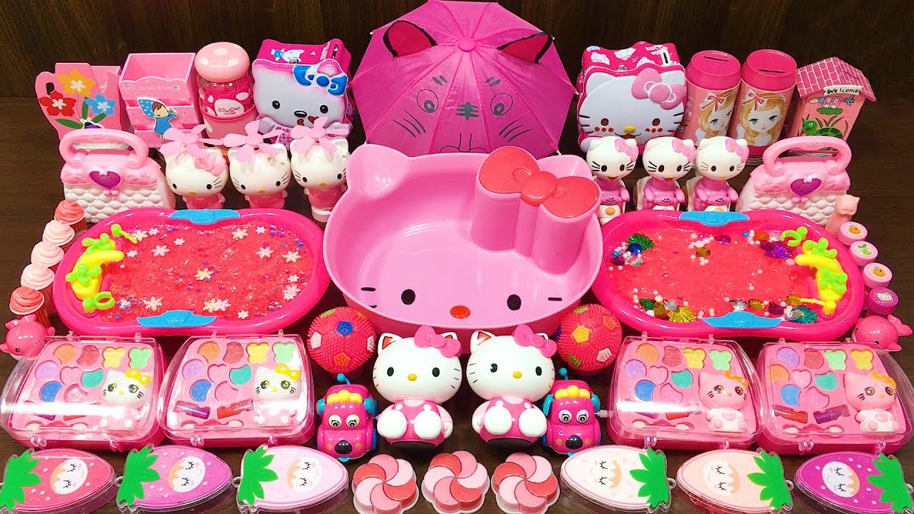 Pink Hello Kitty Slime ! Mixing Mixing Random Things into Slime ...