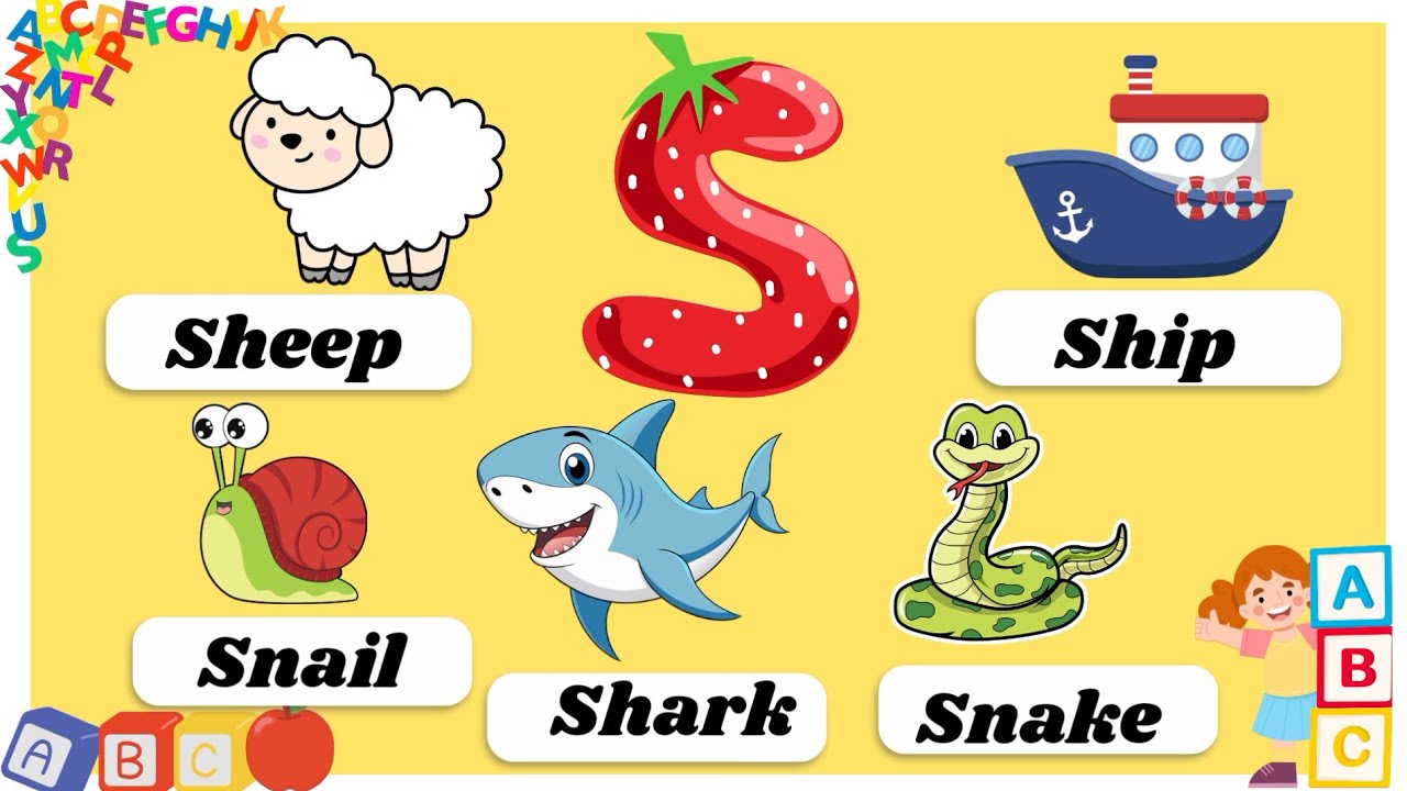 Letter Ss |Words that START WITH letter S |learn Alphabets| Phonics S ...