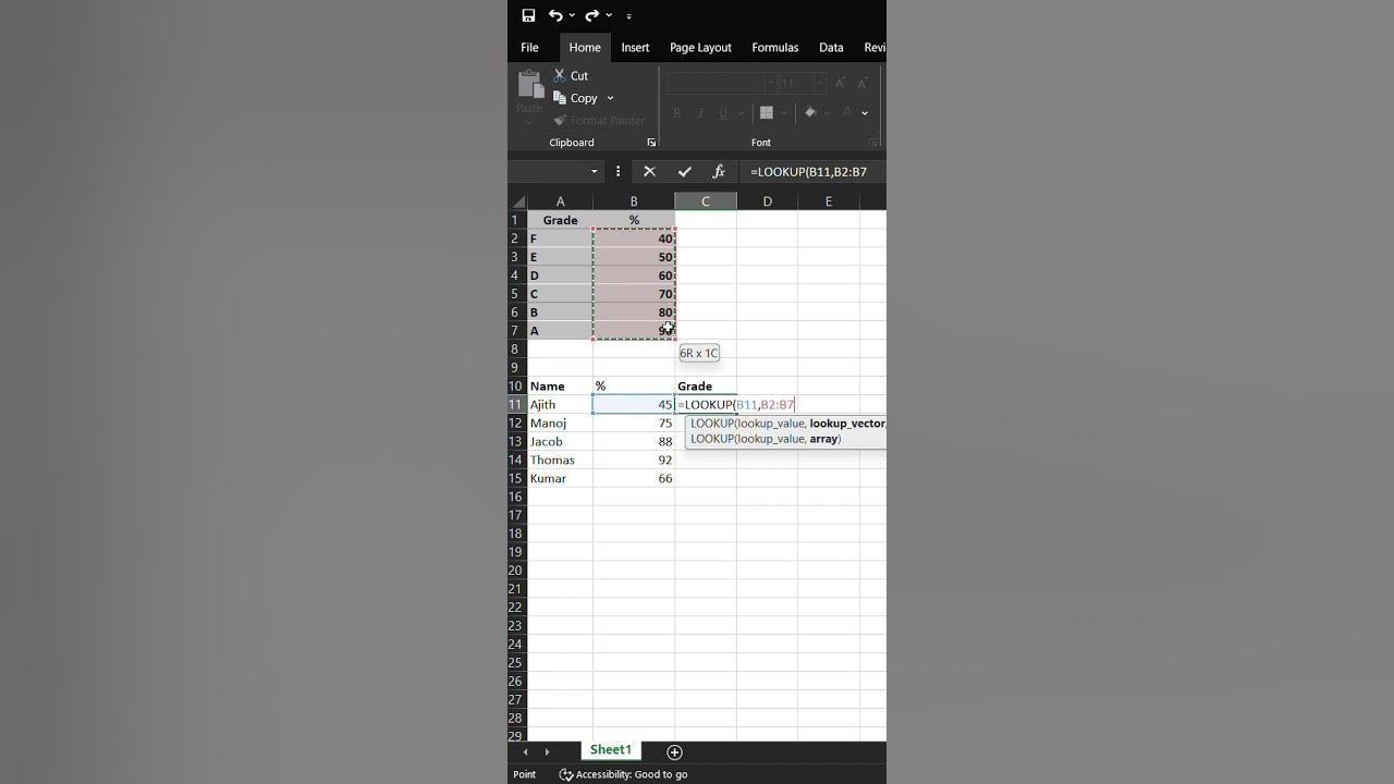 How to use Lookup function in MS Excel to find grade of Students - YouTube