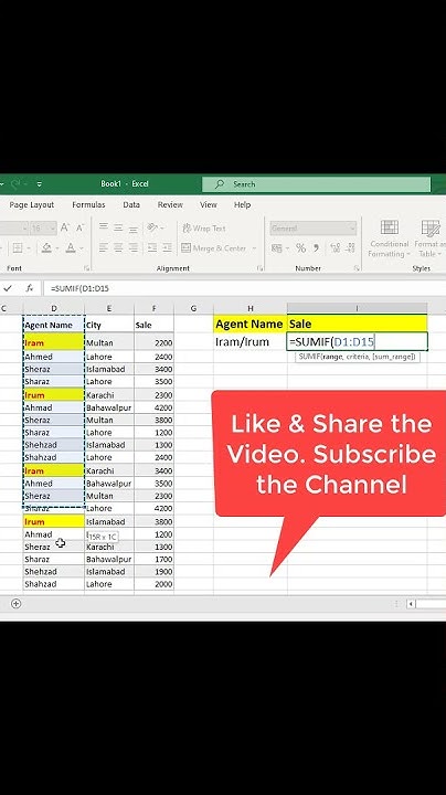 #Shorts| How to use Wildcard Character "?" in Sumif formula in Excel in Hindi/Urdu|Excel Shorts ...