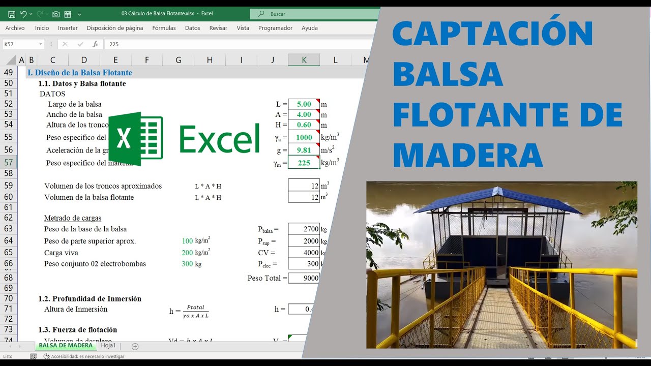 Captación Balsa flotante de madera Excel (Estructuras Hidraúlicas ...