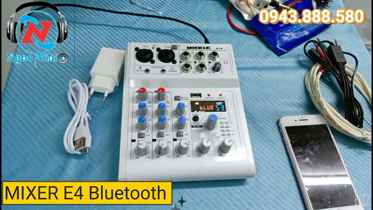 Giới thiệu & Hướng Dẫn Mixer E4 Mickle Bluetooth Live stream Thu Âm chất lượng-kết nối ampli loa ...