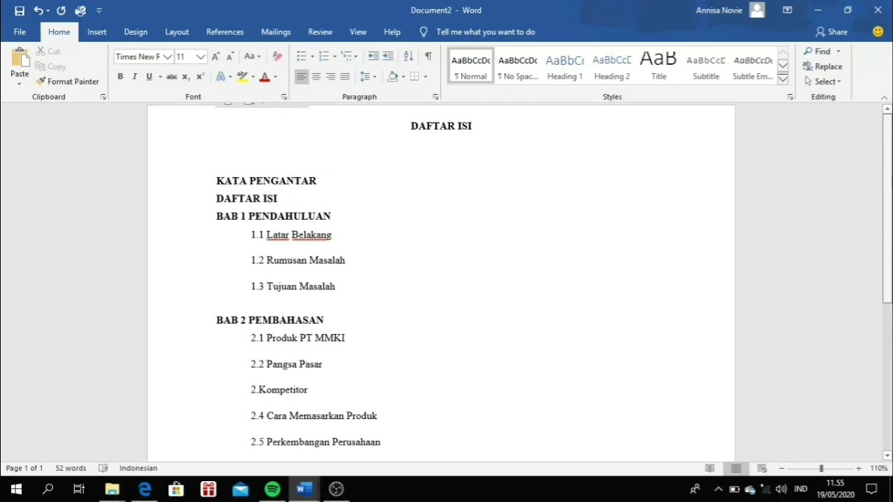 Membuat Daftar Isi dengan Tabulasi & Numbering - YouTube