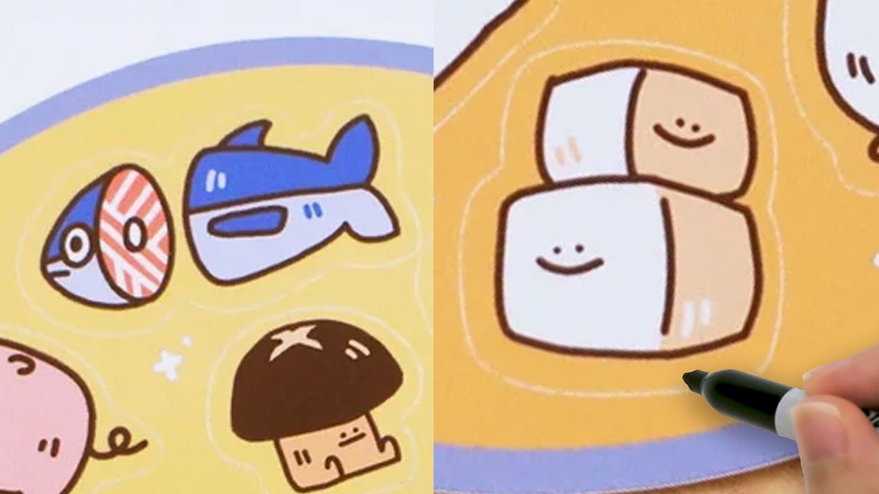 How to Draw Fish and Tofu for Your Hot Pot | Sticky Cow Silly and Cute ...