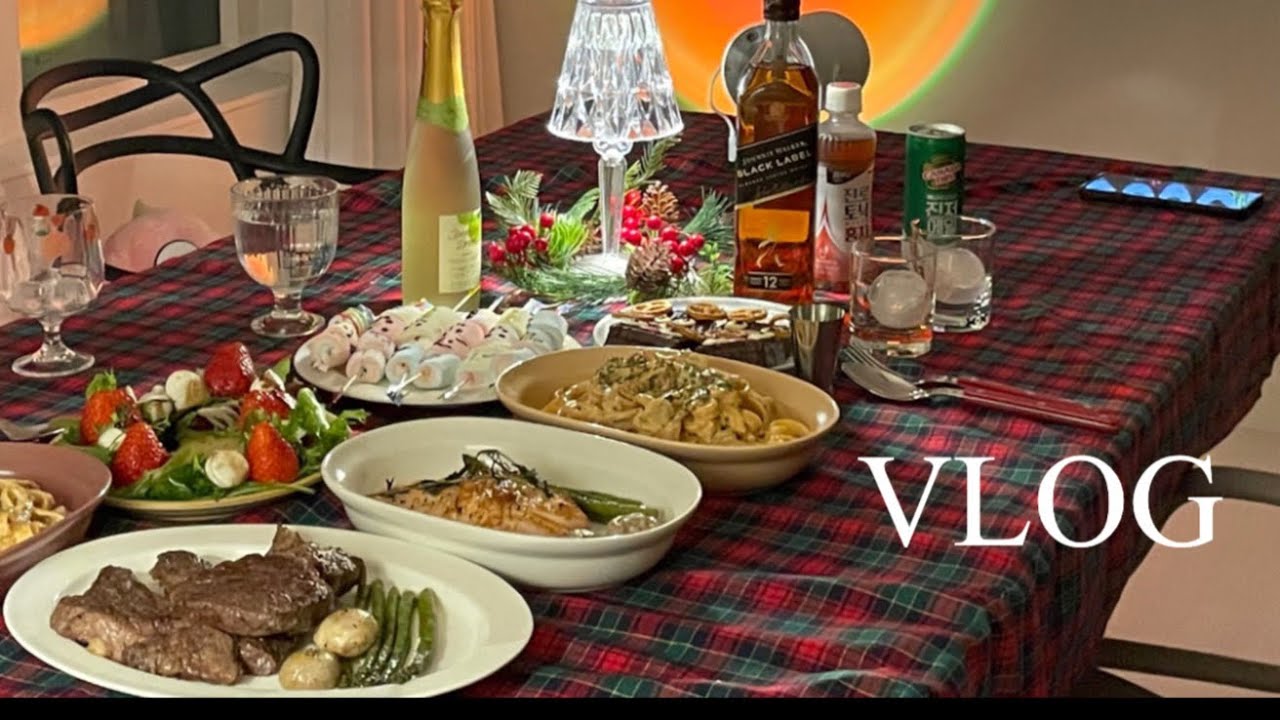 크리스마스🎄홈파티🥂요리 만들기투움바파스타스테이크리스샐러드아이들과 디저트 만들기 Youtube
