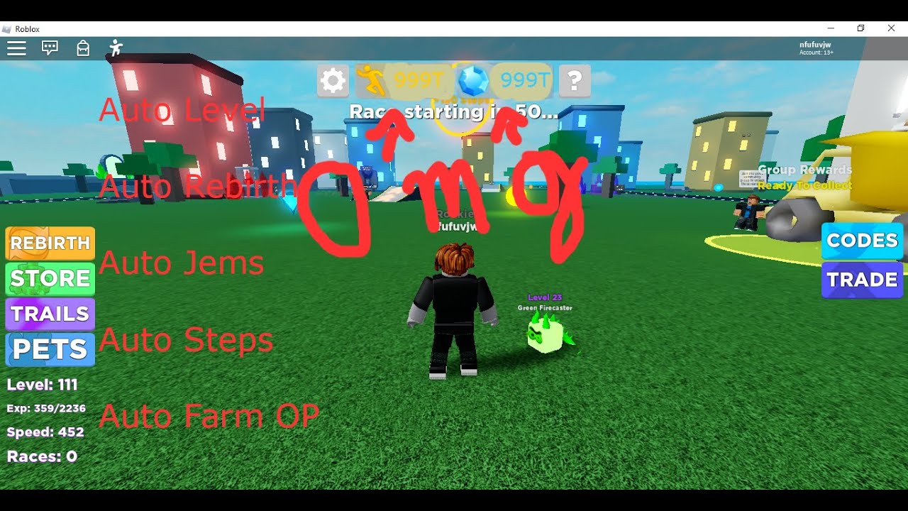 Roblox Legends Of Speed OP HACK Instant Level up Auto rebirth Inf gems ...