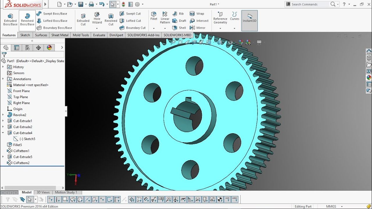 solidworks gear design - YouTube