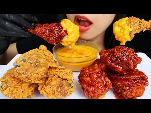 ASMR CHEESY FRIED CHICKEN, SPICY FIRE CHICKEN 🔥🍗 EATING SOUNDS MUKBANG