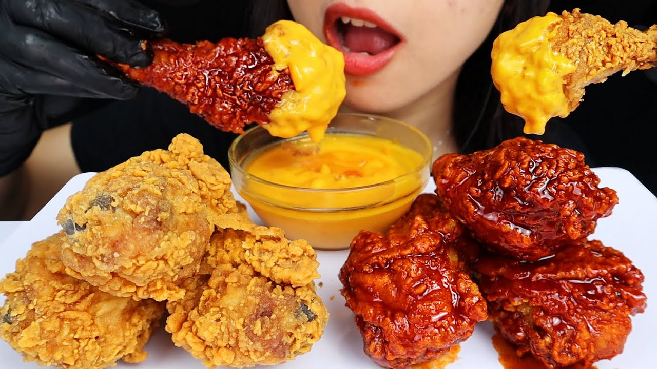 ASMR CHEESY FRIED CHICKEN, SPICY FIRE CHICKEN 🔥🍗 EATING SOUNDS MUKBANG ...
