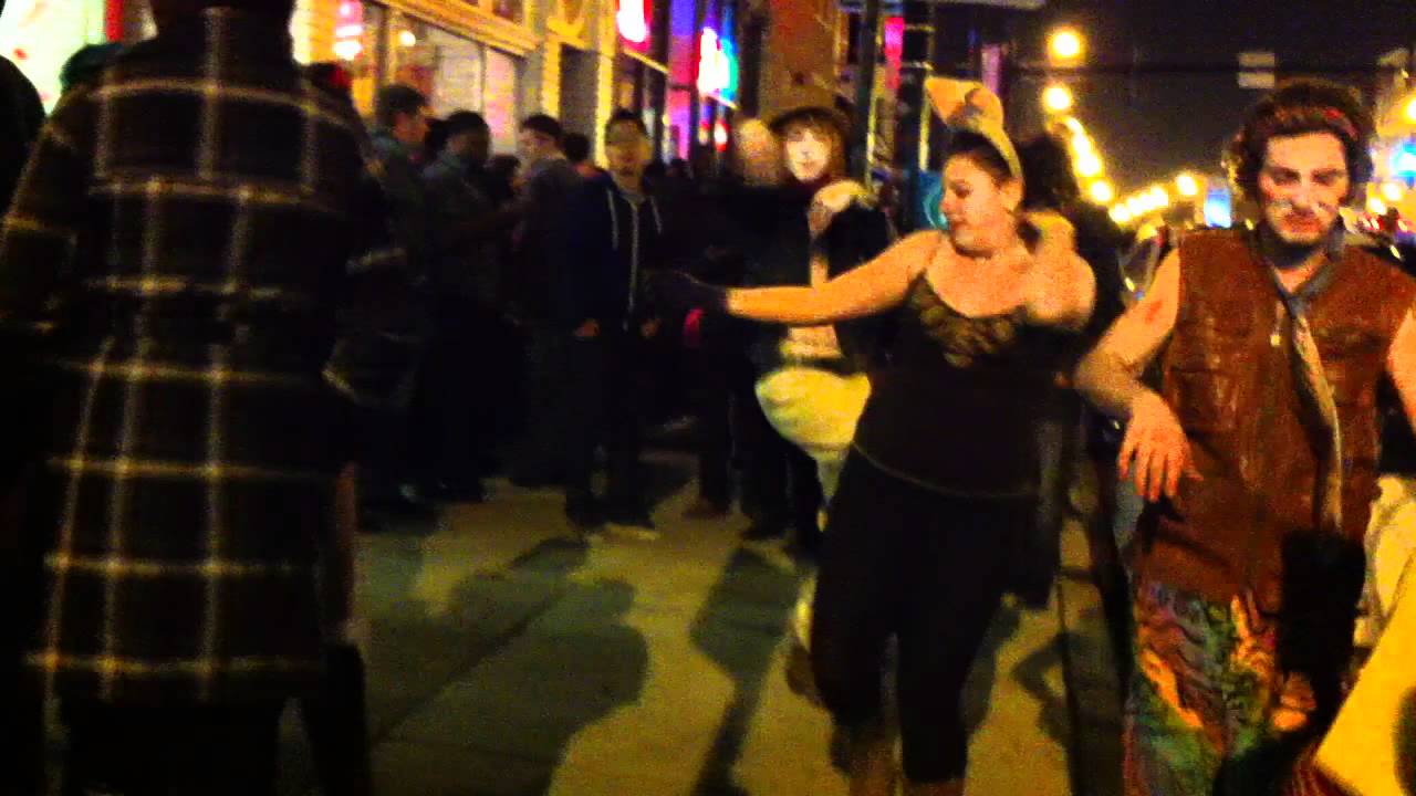 Crazy Halloween dancing outside Evil Olive - YouTube