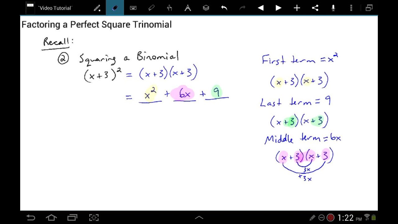 Factoring A Perfect Square Trinomial YouTube Factoring A Perfect Square Trinomial YouTube
