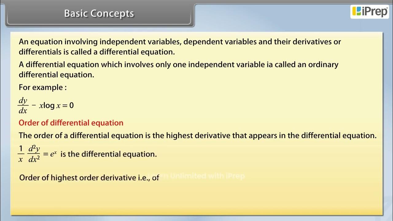 Basic Concepts | Differential Equations | Math | Class 12th | iPrep - YouTube