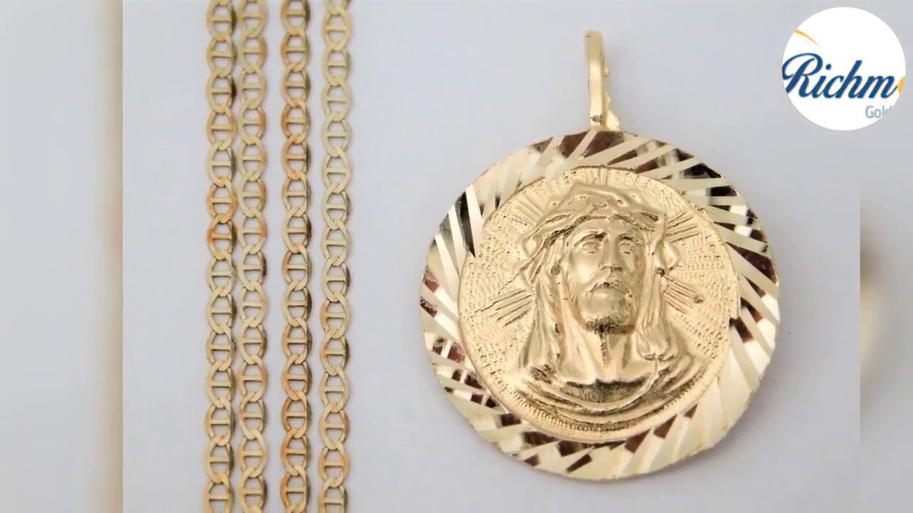 Religious 14k Yellow White Gold Jesus Face 3d Round Pendant Gucci Chain ...