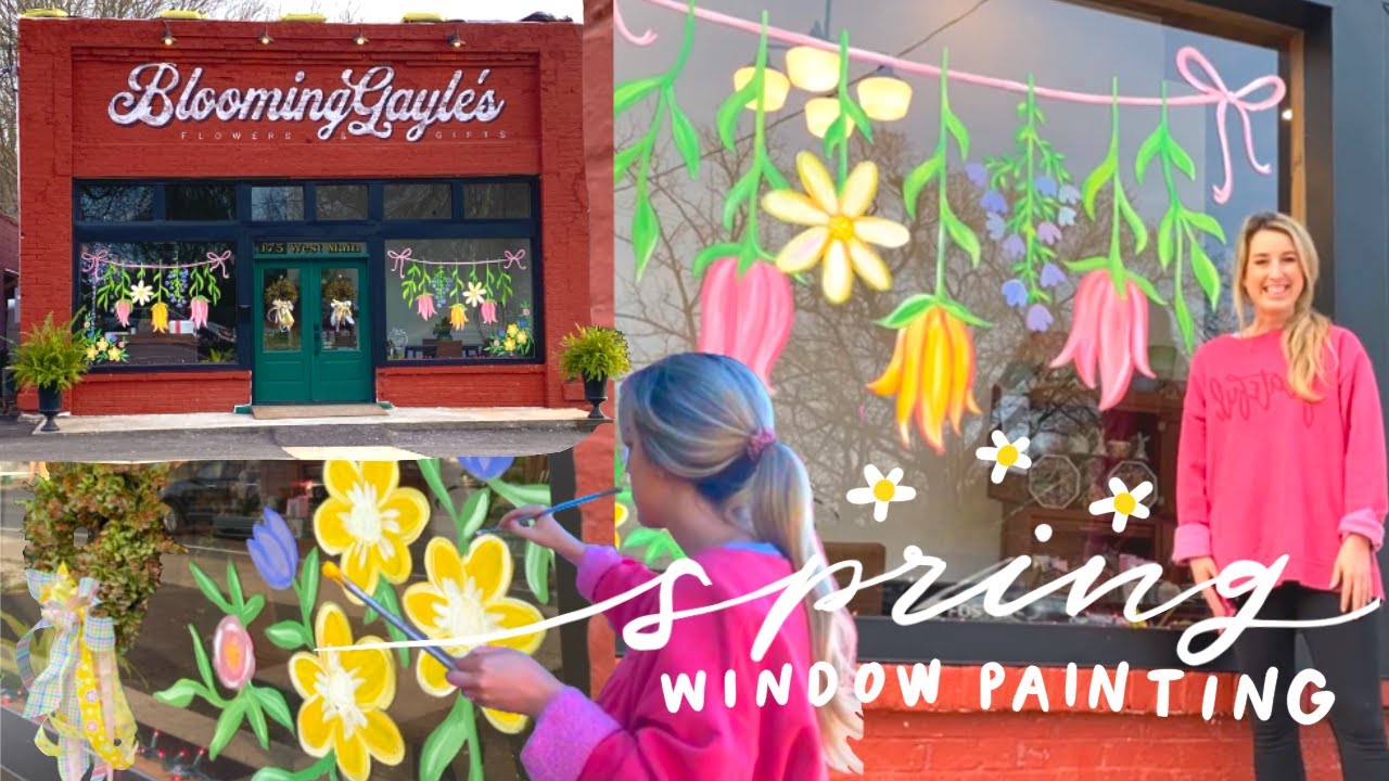 Spring Flower Window Painting- Artist Vlog- Painting Shop Windows on a ...
