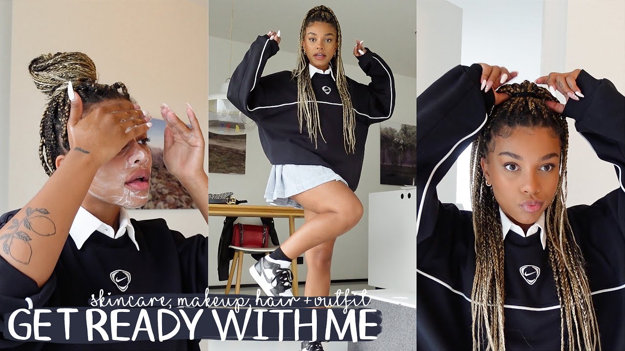 GET READY WITH ME: skincare, makeup, hair + outfit. - YouTube