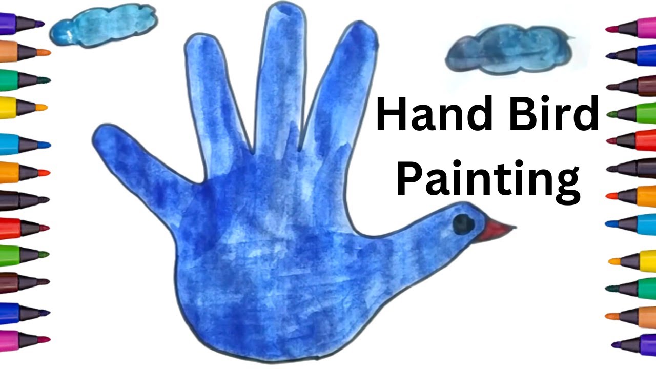 Hand Bird Painting, Hand tracing drawing of Bird, Hand tracing drawing ...