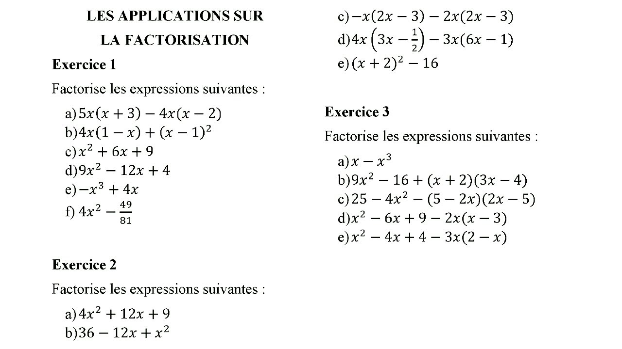 EXERCICES CORRIGES SUR LA FACTORISATION - YouTube