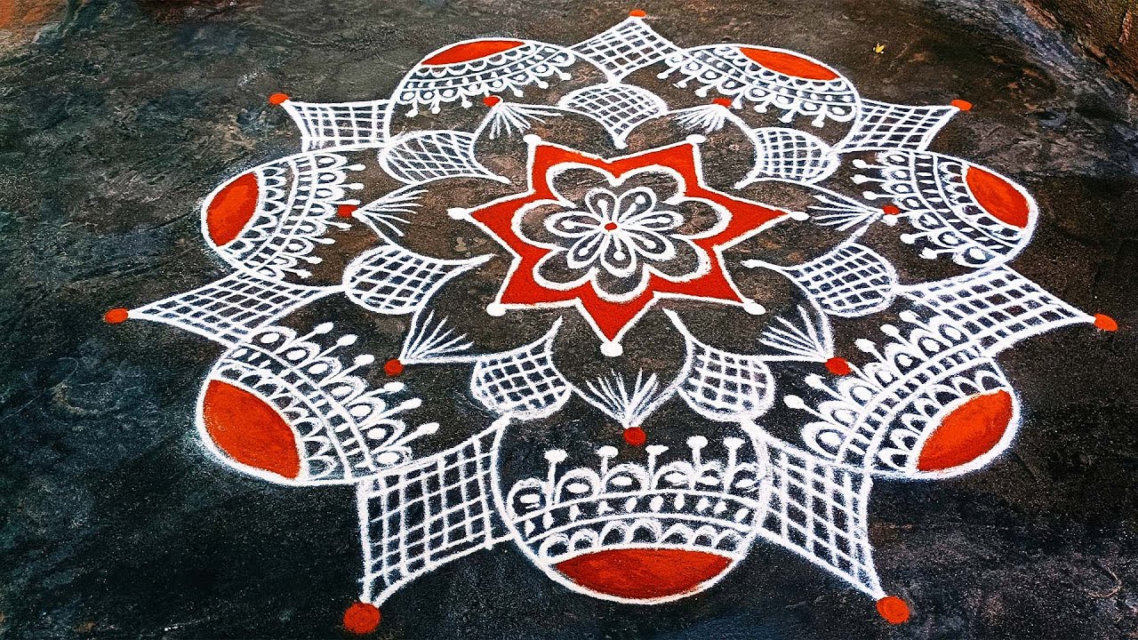 FREEHAND RANGOLI | STAR RANGOLI | EASY RANGOLI | KOLMAAVU KOKILA KOLAM ...