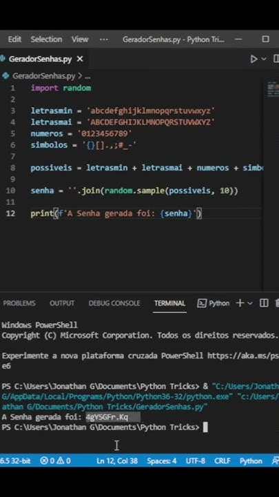 Veja como Python é Fácil - Gerador de Senhas #shorts - YouTube