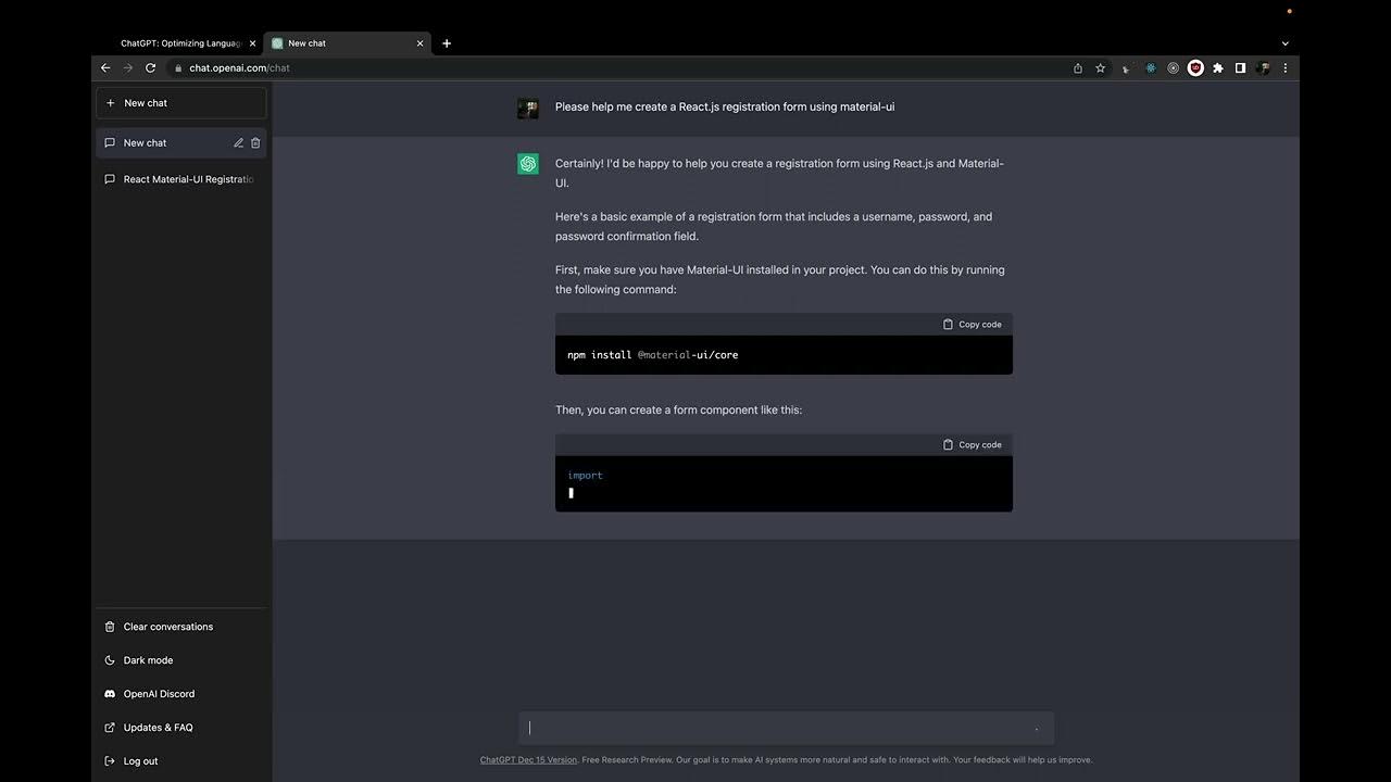 ChatGPT with React.js and Material UI - YouTube
