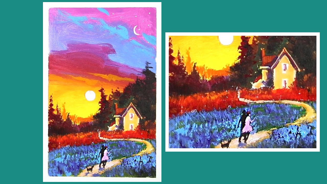 How To paint Sunset Clouds | Sunset Homecoming | acrylic painting for ...