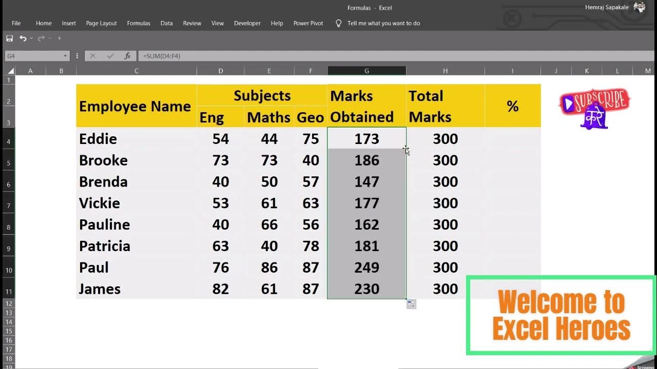 12. How to get the Total using SUM Function in MS Excel- Excel Heroes - YouTube