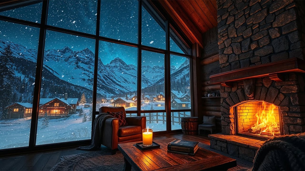 Winter Fireplace Ambience - Crackling Fire & Relaxing Piano Music with ...