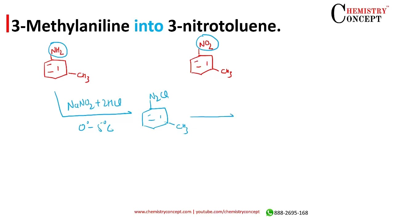 3-Methylaniline into 3-Nitrotoluene | Conversions of Organic Chemistry ...