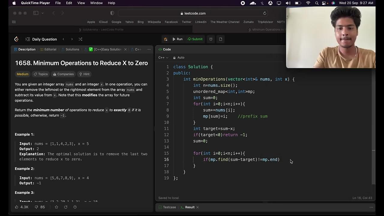 Minimum Operation To Reduce X To Zero Leetcode 1658 Youtube