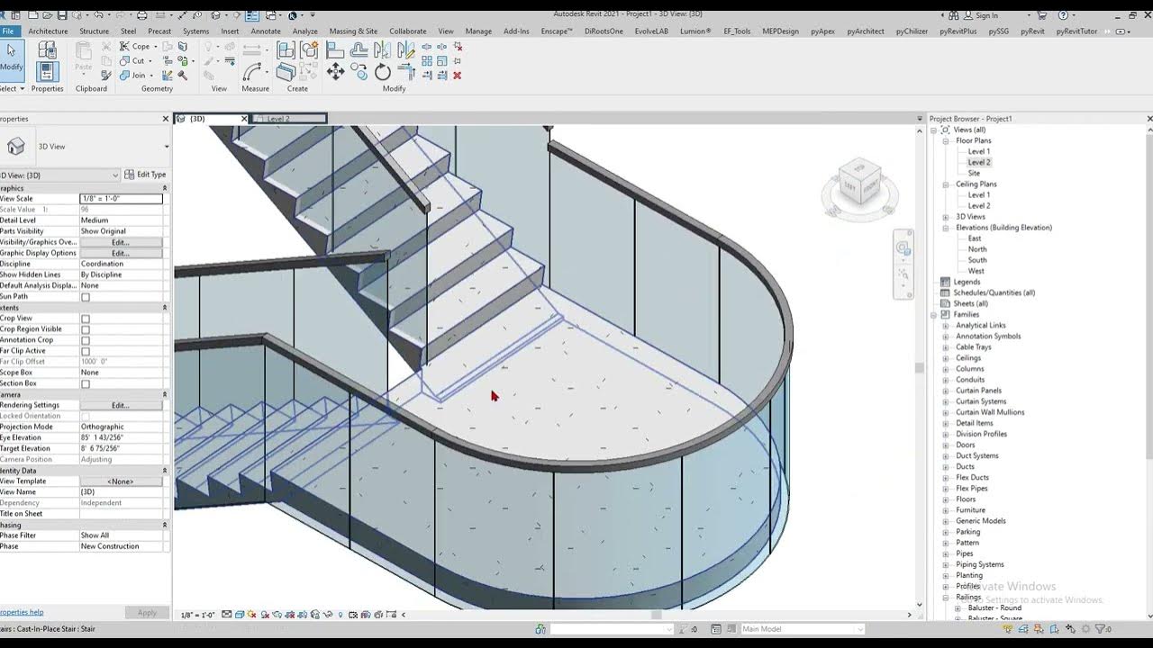Revit study-31- (Create stair and a curve-type glass railing_ part -1) - YouTube